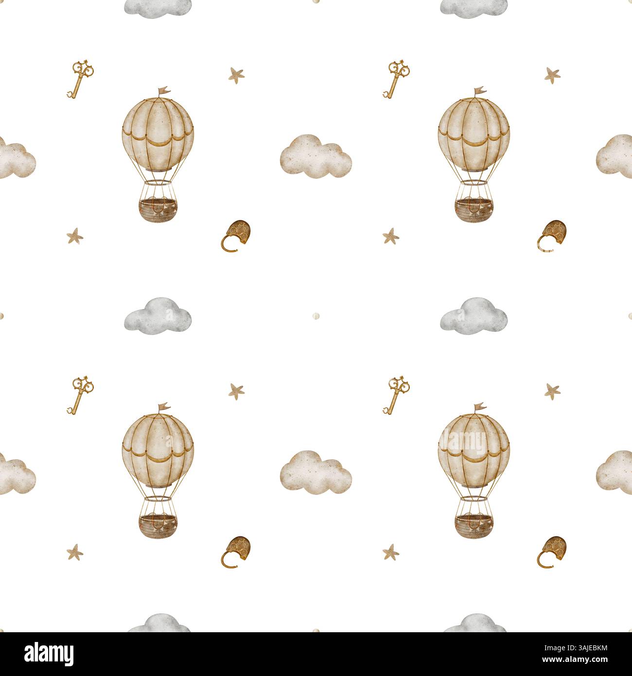 Pattern hot air balloon with key, lock flies among the stars ...