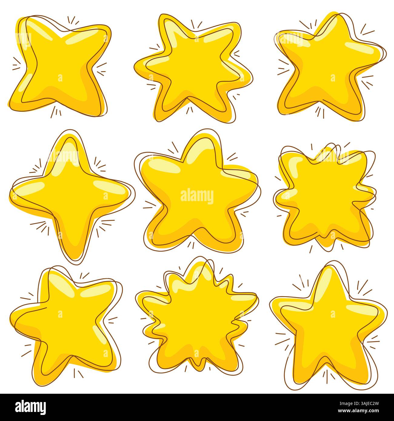 Vector set of various cartoon stars with scribble strokes. Achievements ...