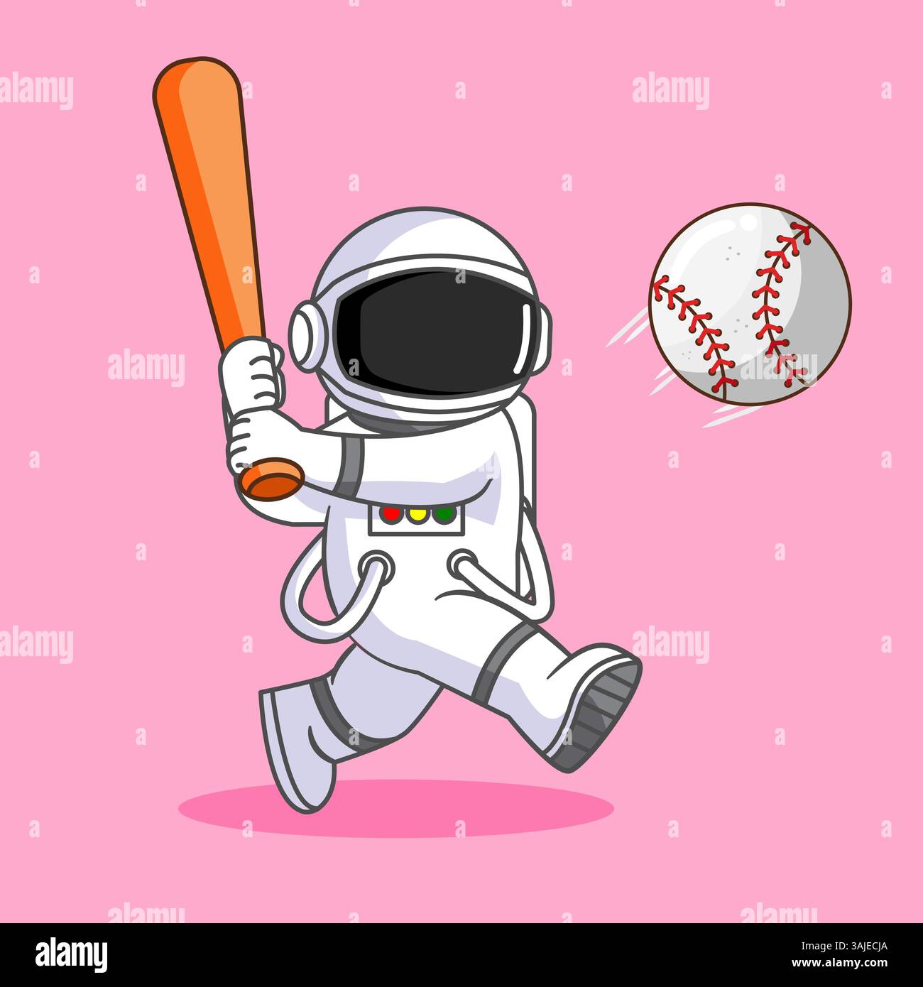 Cute Astronaut hitting ball with baseball bat Vector illustration ...