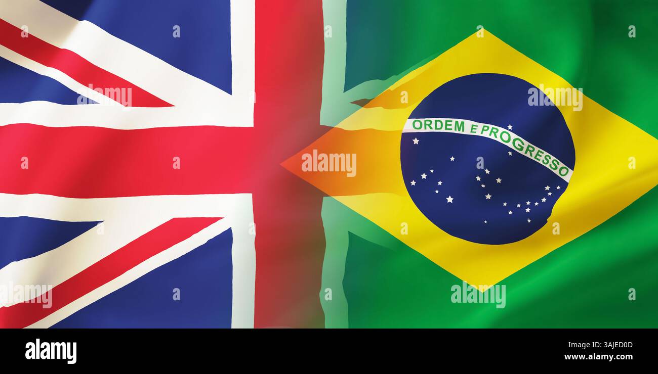 Brazil,UK waving flags background.British and Brazilian flags together ...