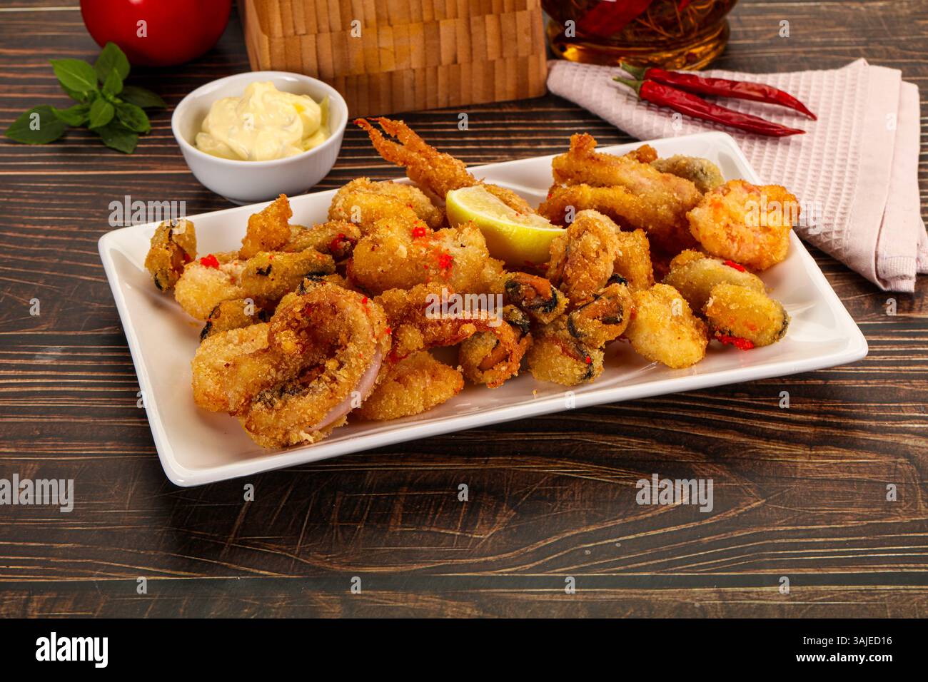 Fritto misto - deep fried seafood mix - calamari, prawn, fish, mussels ...