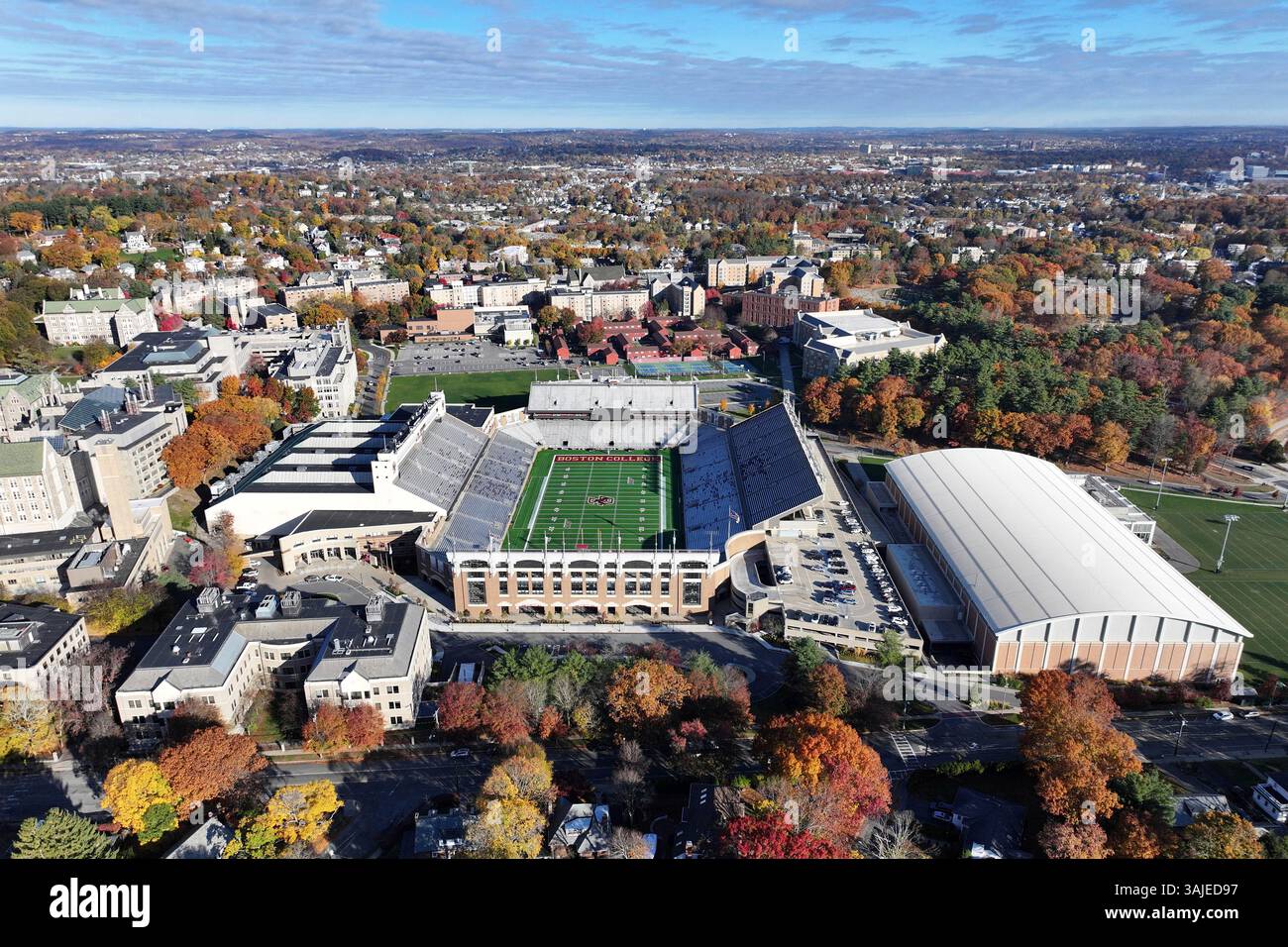 A general overall aerial view of Alumni Stadium, the Silvio O. Conte ...
