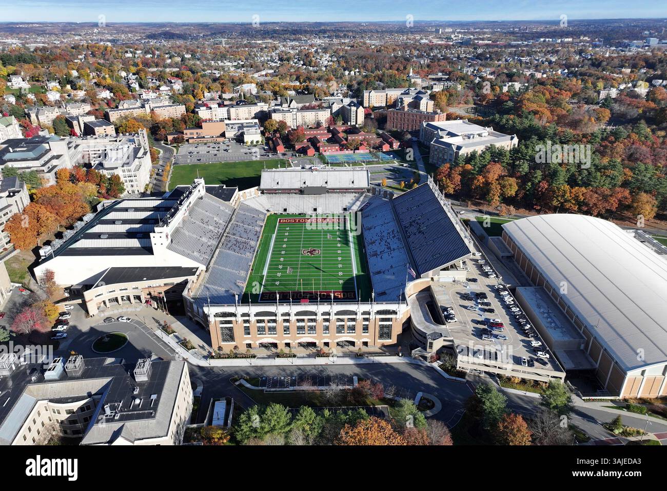 A general overall aerial view of Alumni Stadium, the Silvio O. Conte ...