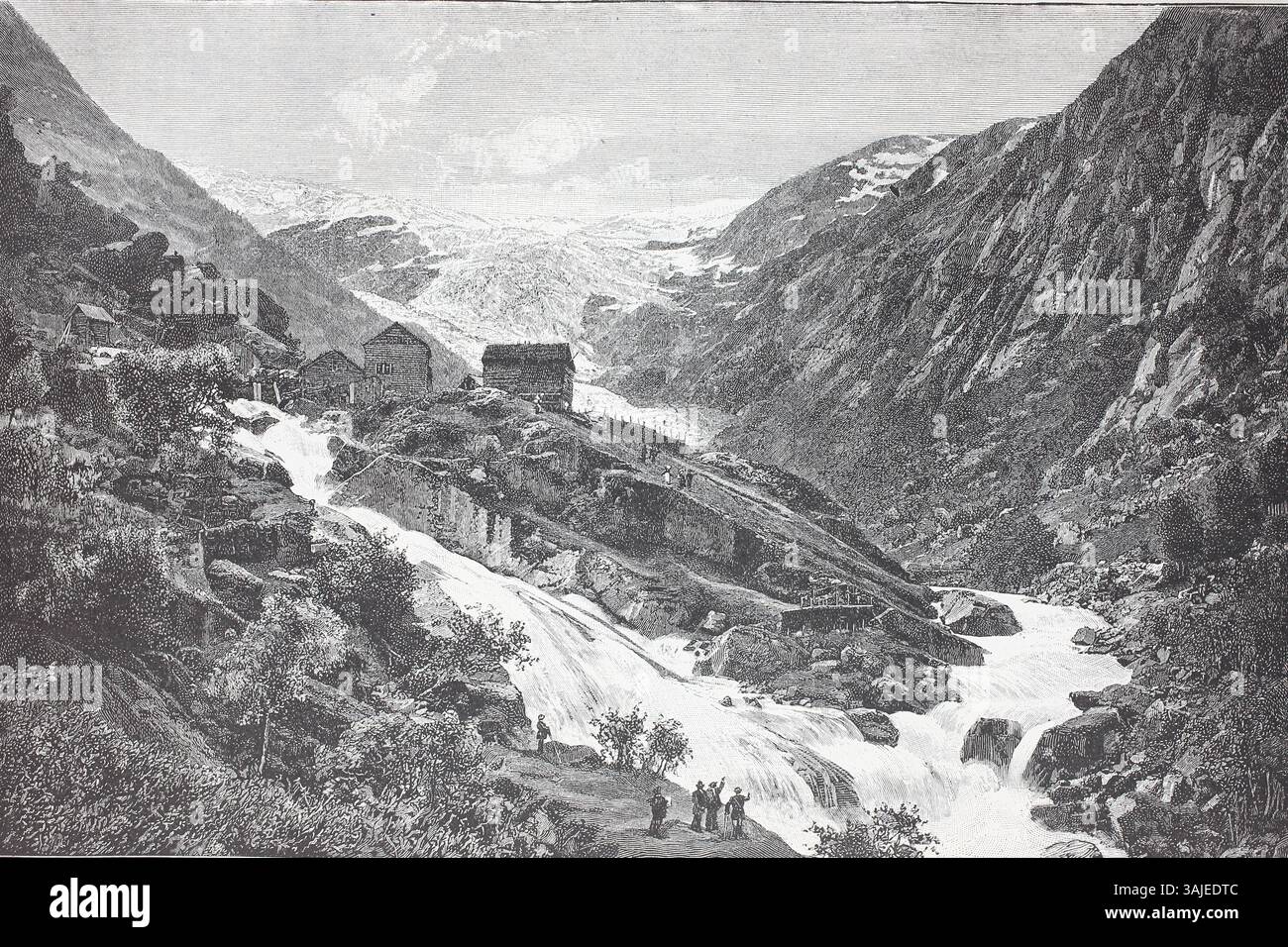 View of the Buarbreen, Buerbreen, Buar glacier and its stream near Odda ...