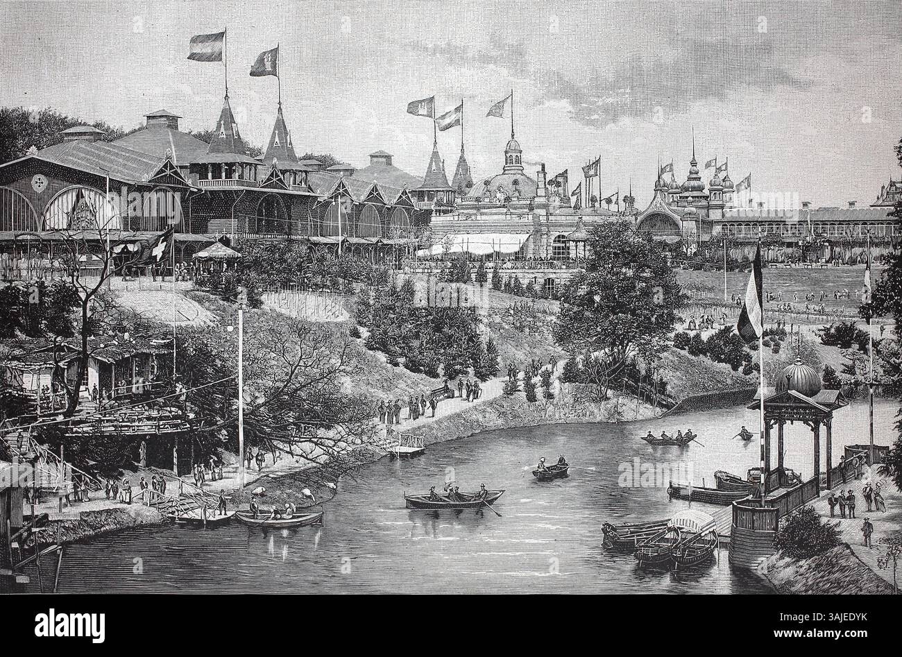 The trade exhibition 1889 in Hamburg, Germany, reproduction of an ...