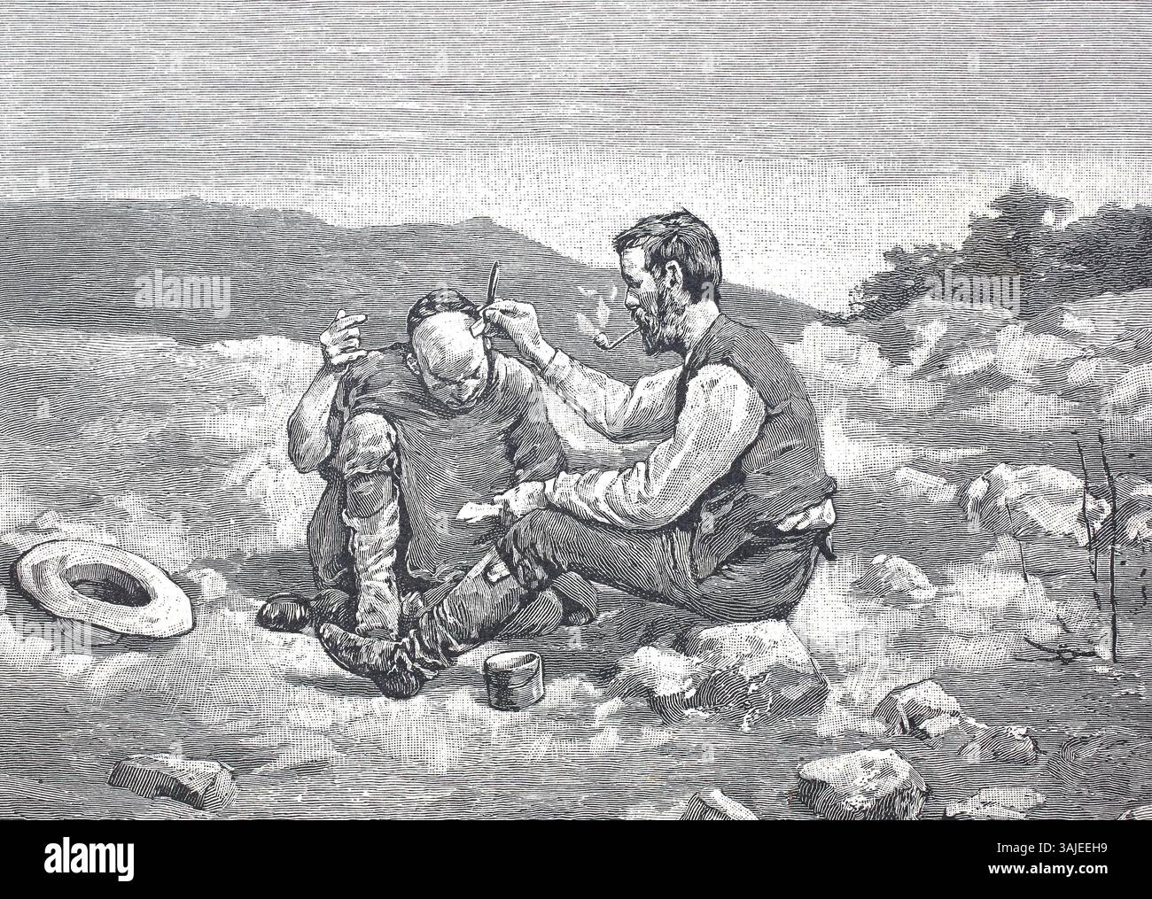 Open-air shaving and barber shop, hairdresser, in California during the ...