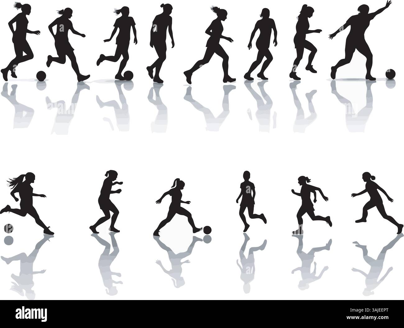 set of Football, female soccer player, sports avatar Vector silhouette ...