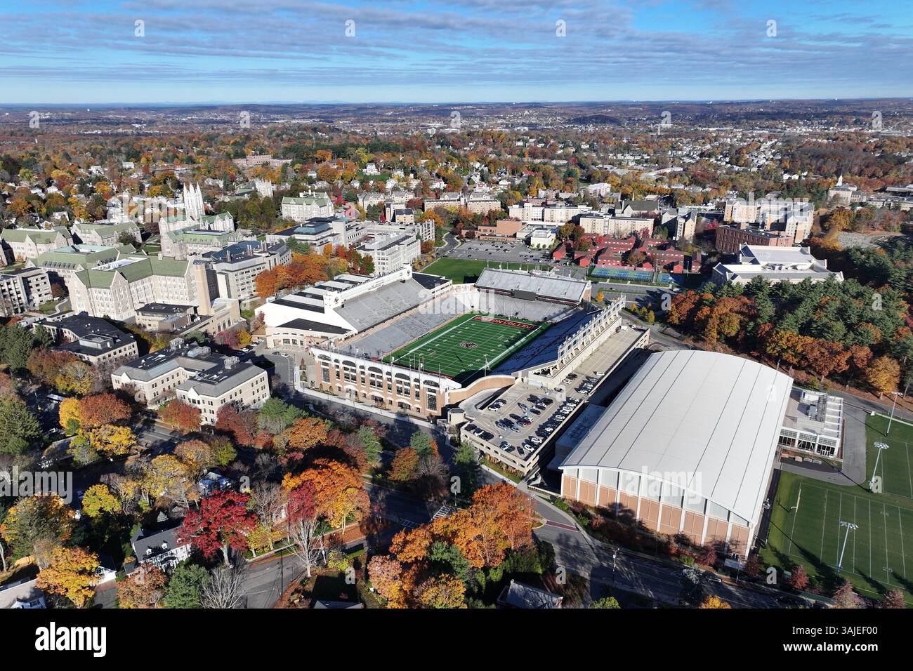 A general overall aerial view of Alumni Stadium, the Silvio O. Conte ...