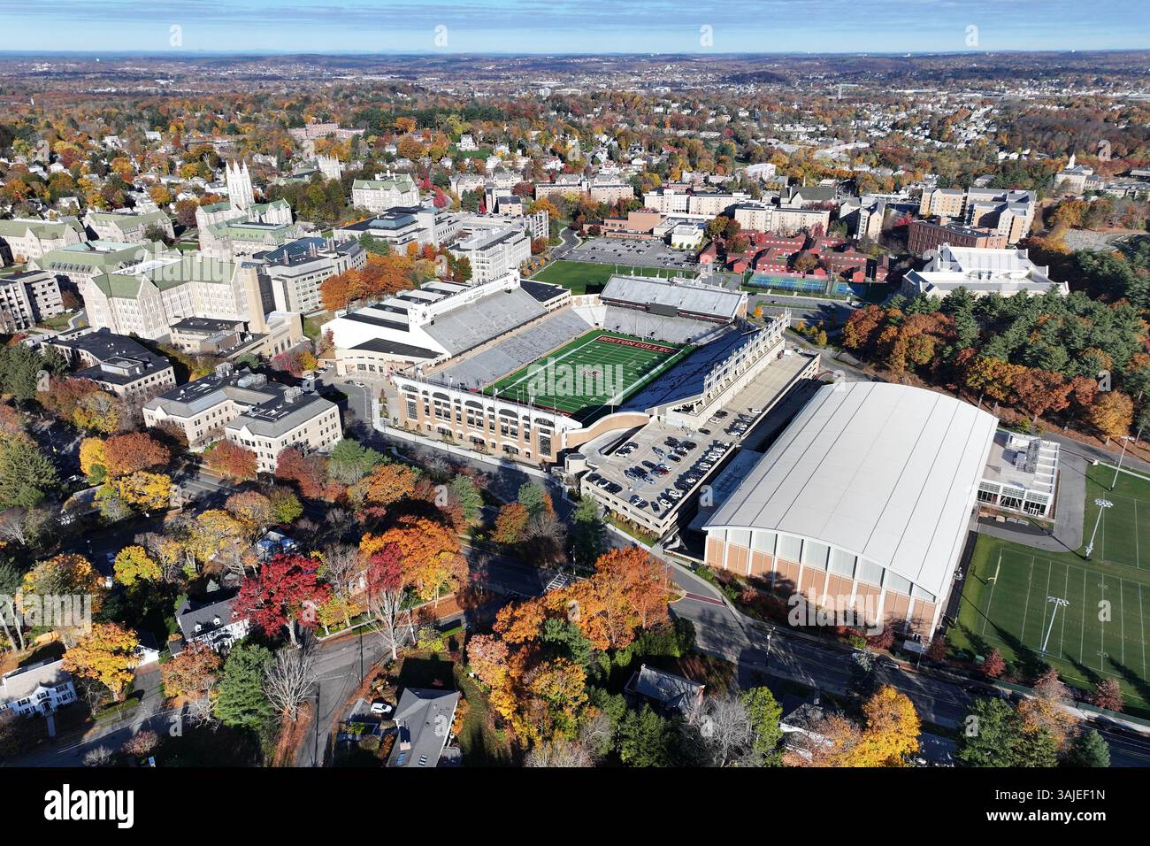 A general overall aerial view of Alumni Stadium, the Silvio O. Conte ...