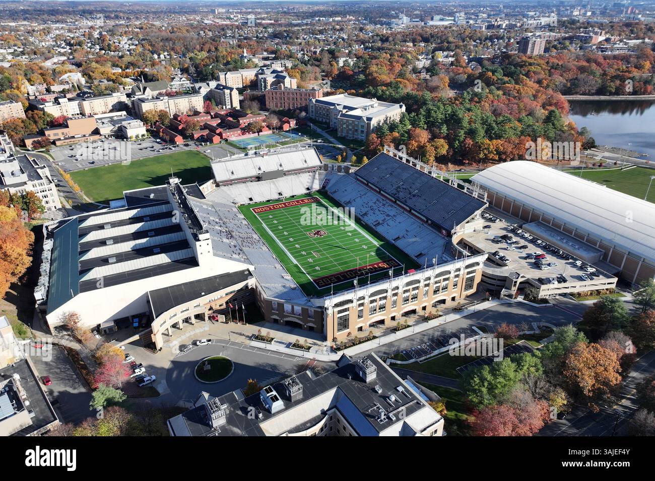 A general overall aerial view of Alumni Stadium, the Silvio O. Conte ...