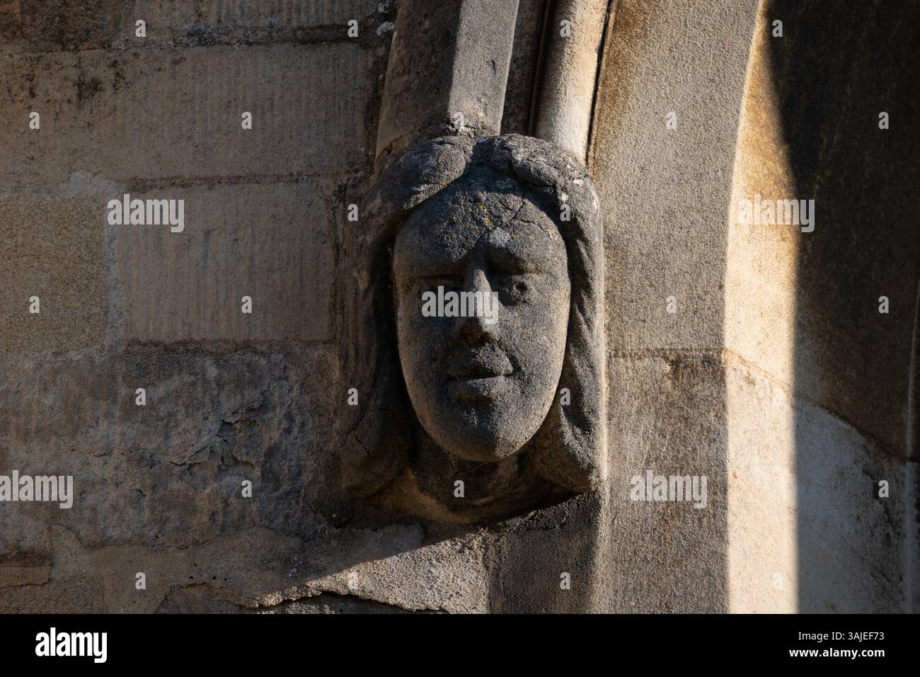 Carving on south face of St. James Church, Thrapston, Northamptonshire ...
