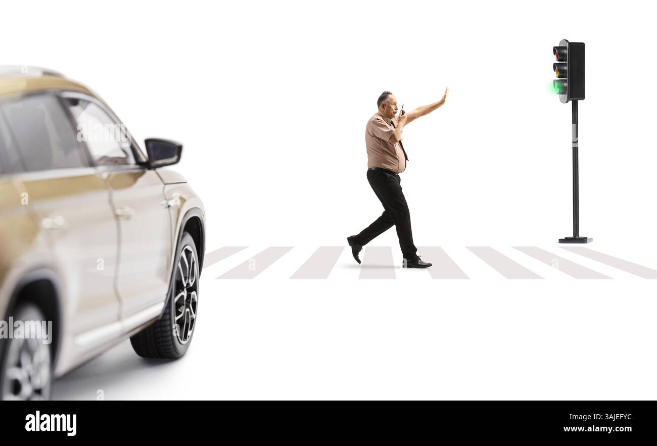 Security officer running on a street isolated on white background Stock ...