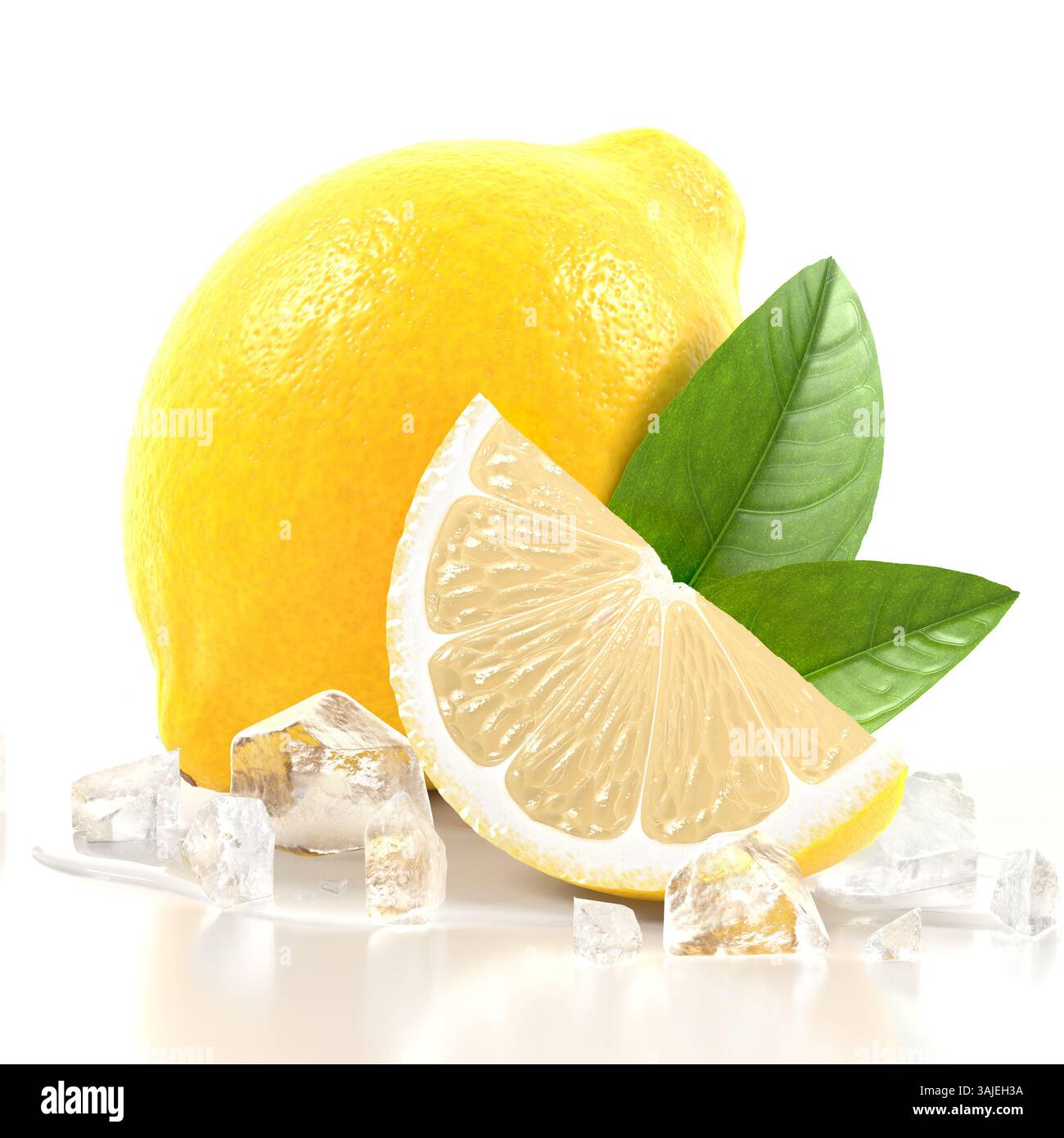 Fresh Crisp Vibrant Lemon Whole Slice Quarter Piece with Ice Cube Green ...