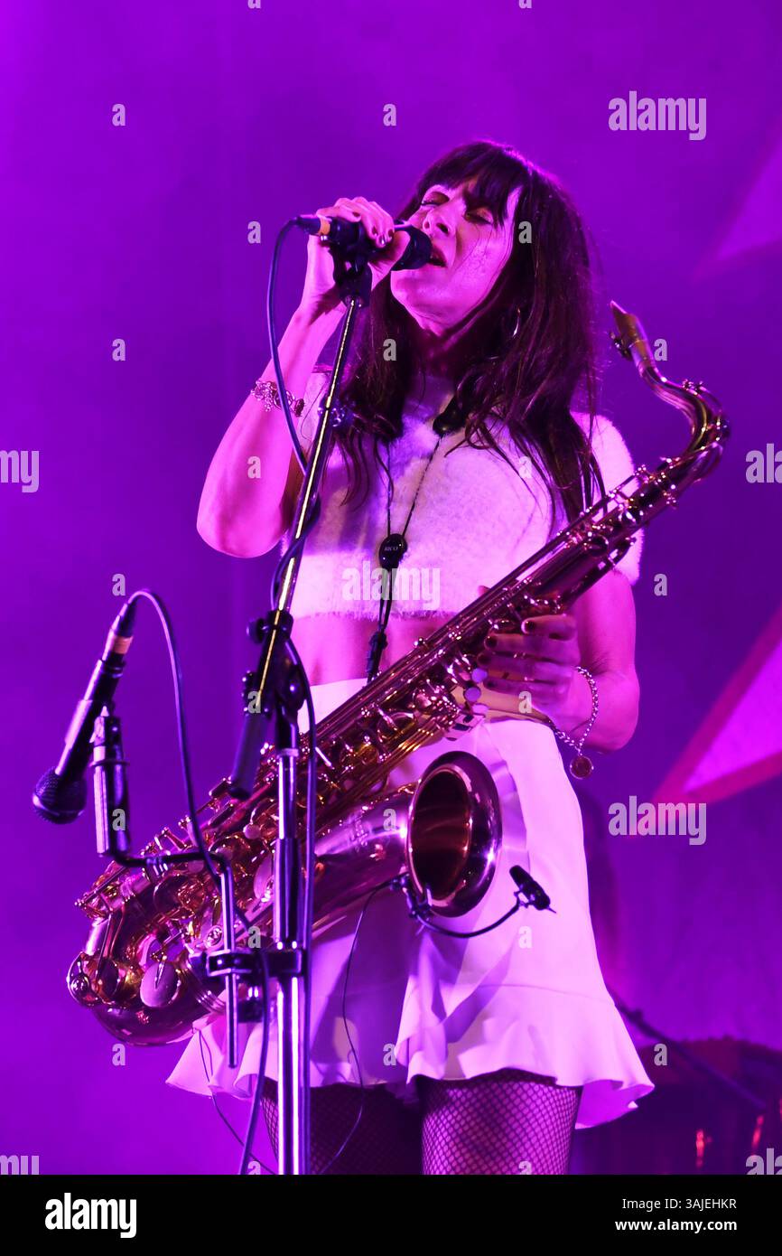 LONDON, ENGLAND - APRIL 10: Abi Harding of ‘The Zutons’ performing at ...