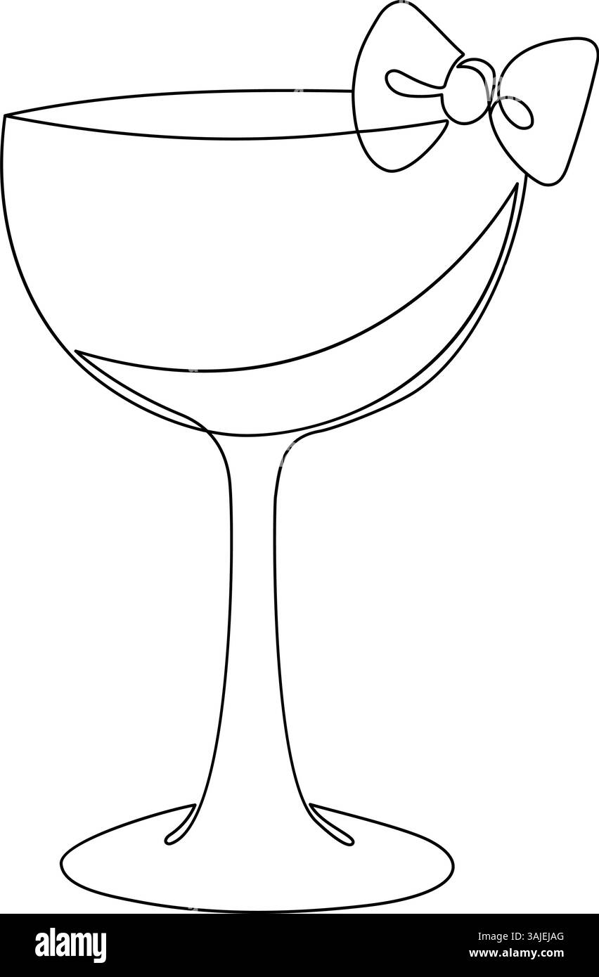 Glass Cocktail with Ribbon Bow in One Continuous Line Drawing. Coquette ...