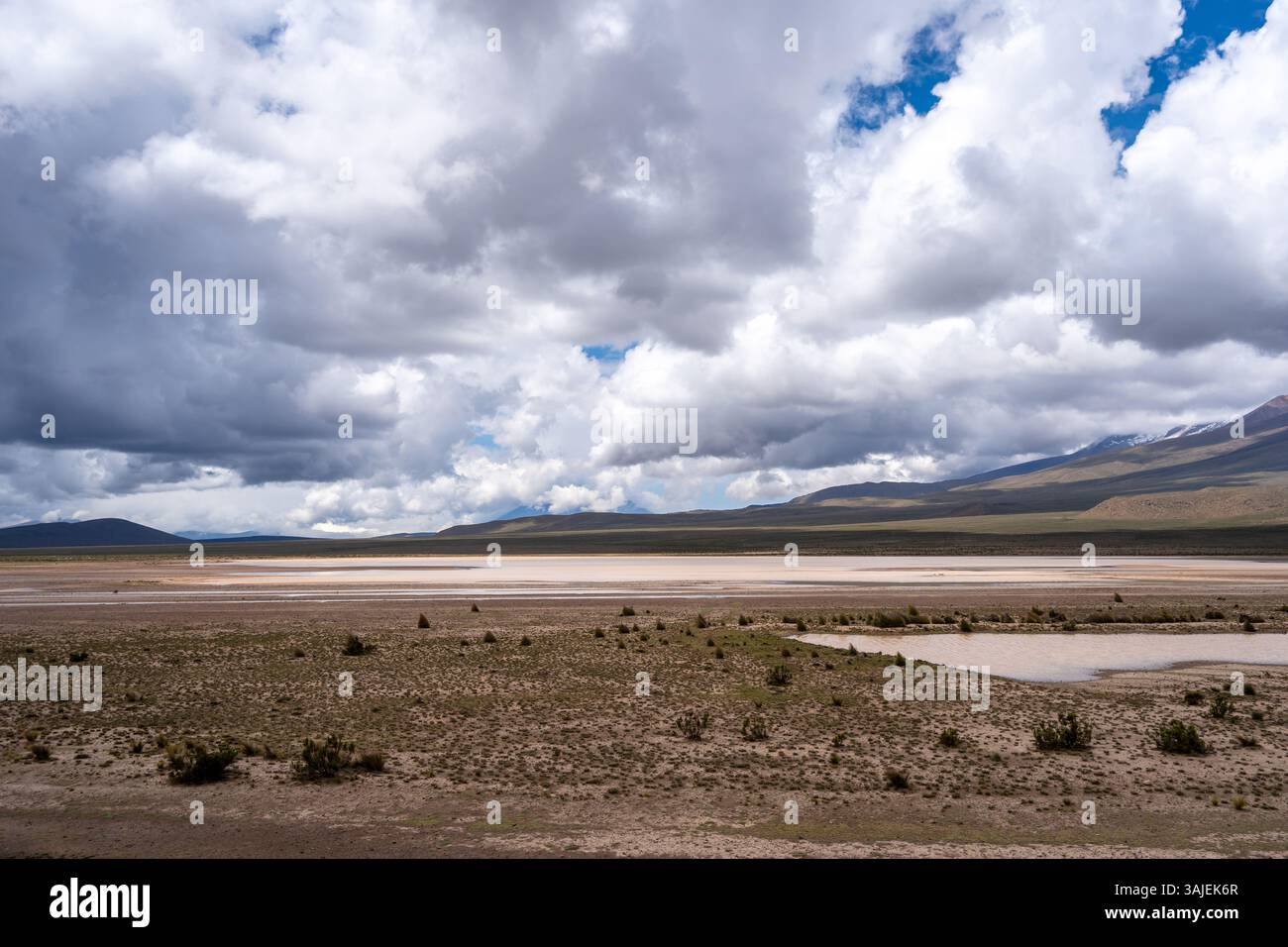 A vast, arid valley under a dramatic sky in Peru, showcasing the desert ...