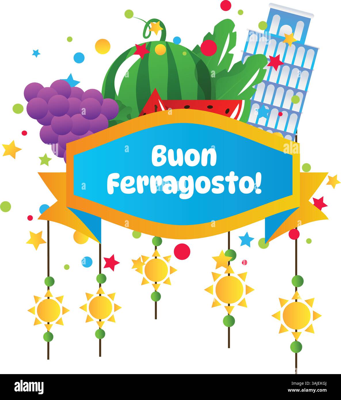 Ferragosto summer holiday celebration in Italy vector cartoon ...