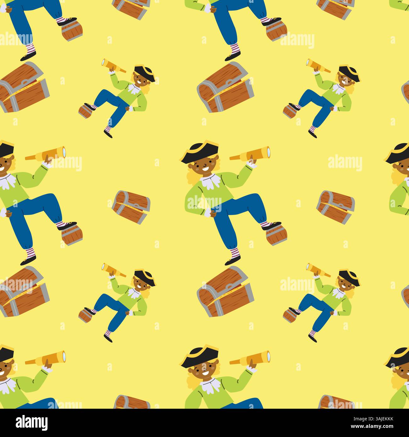 Seamless pirate bear pattern with telescope and treasure chest on ...