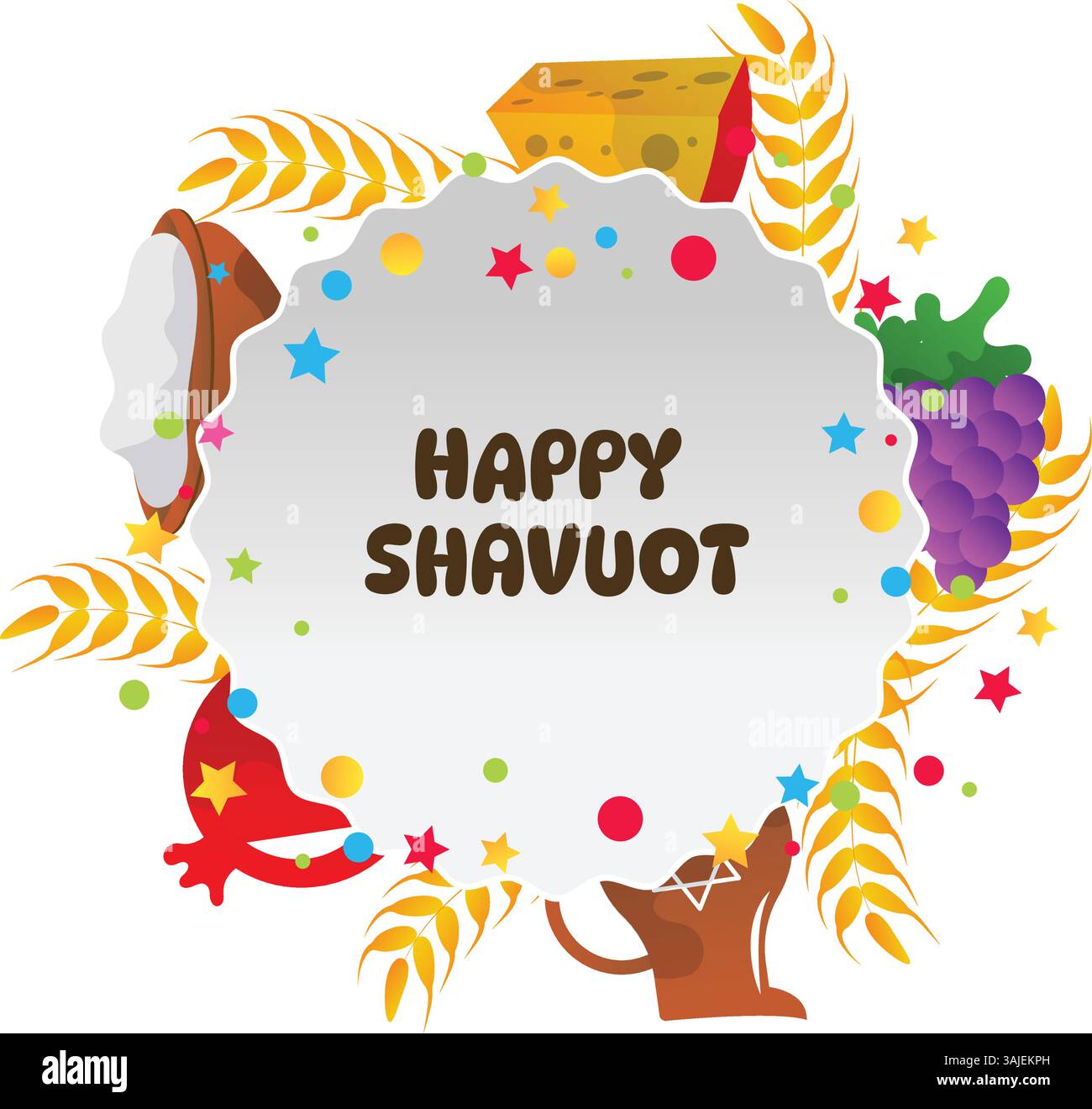 Shavuot holiday celebration with traditional symbols cartoon ...