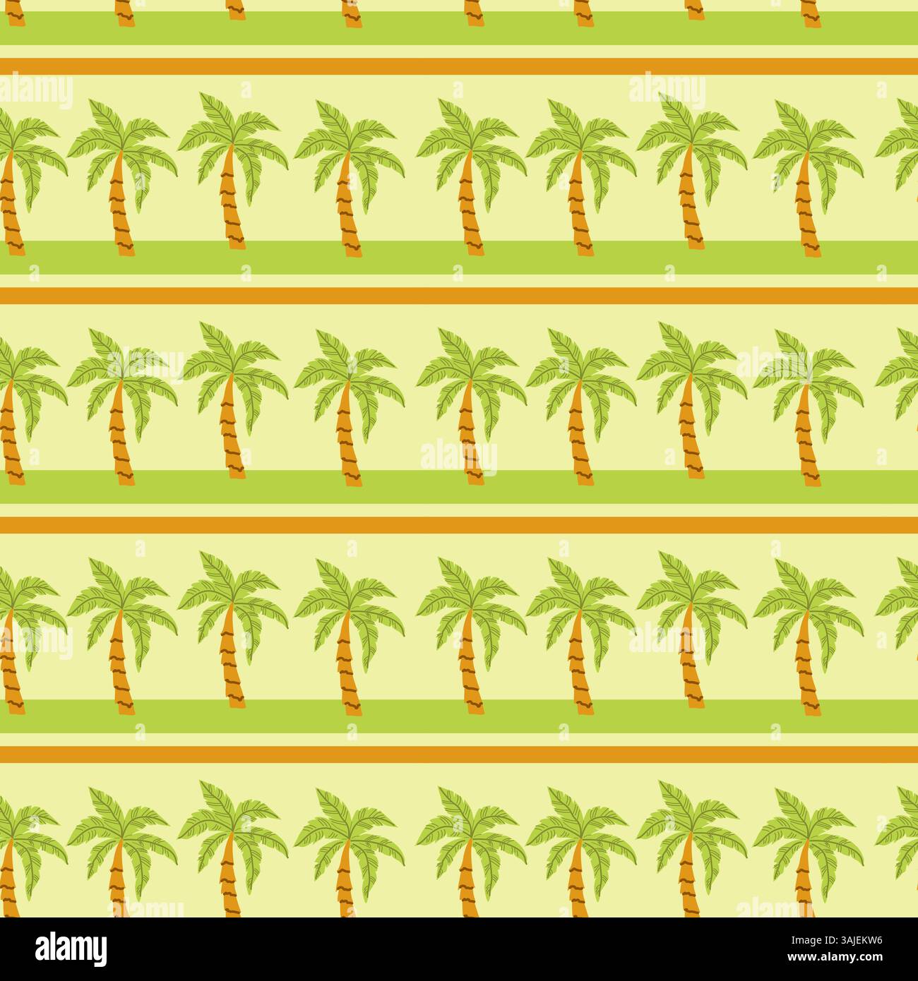 Seamless tropical palm tree pattern on green and yellow stripes Stock ...