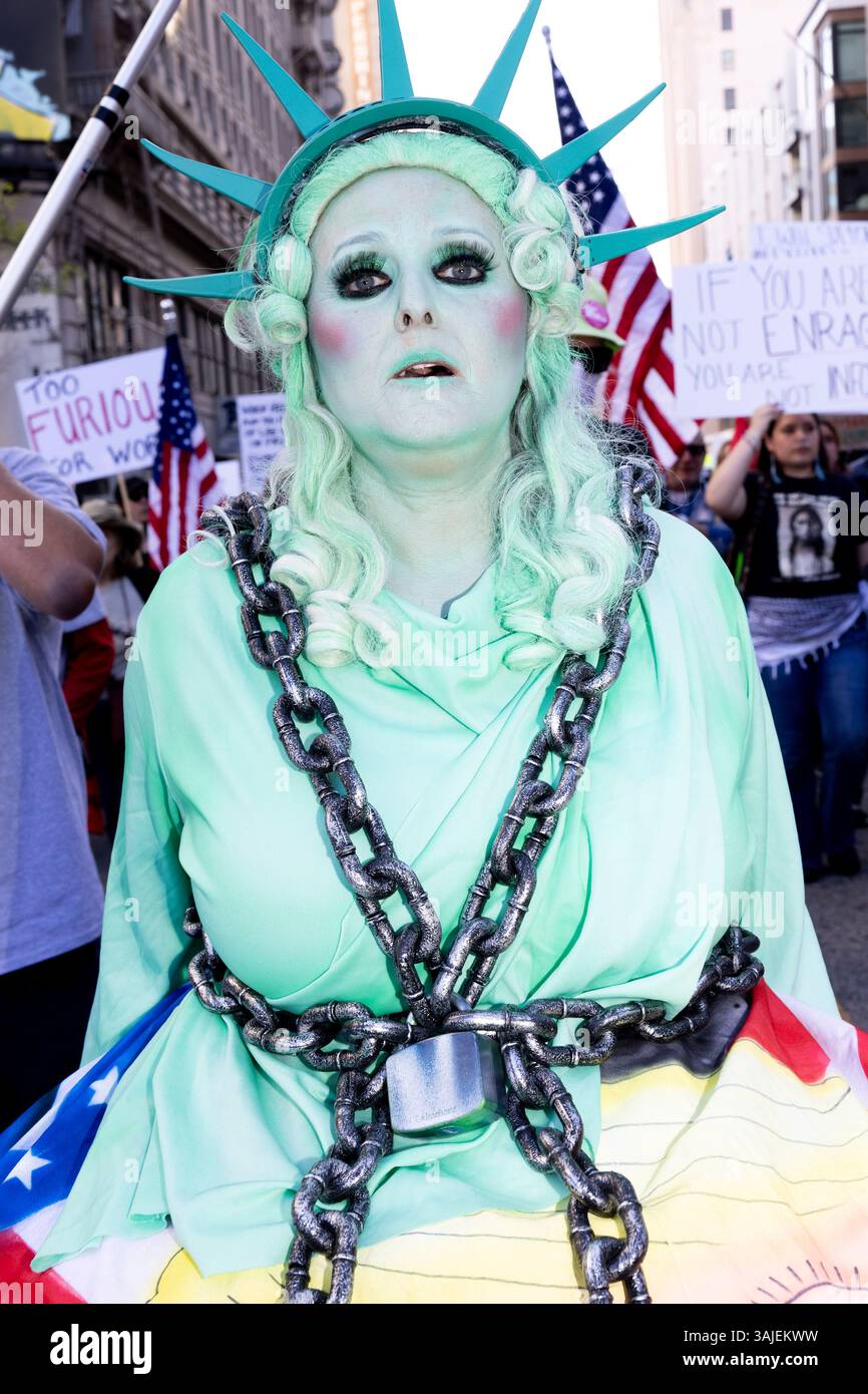 April 5, 2025, Los Angeles, Califronia, USA: A protester dressed up in ...