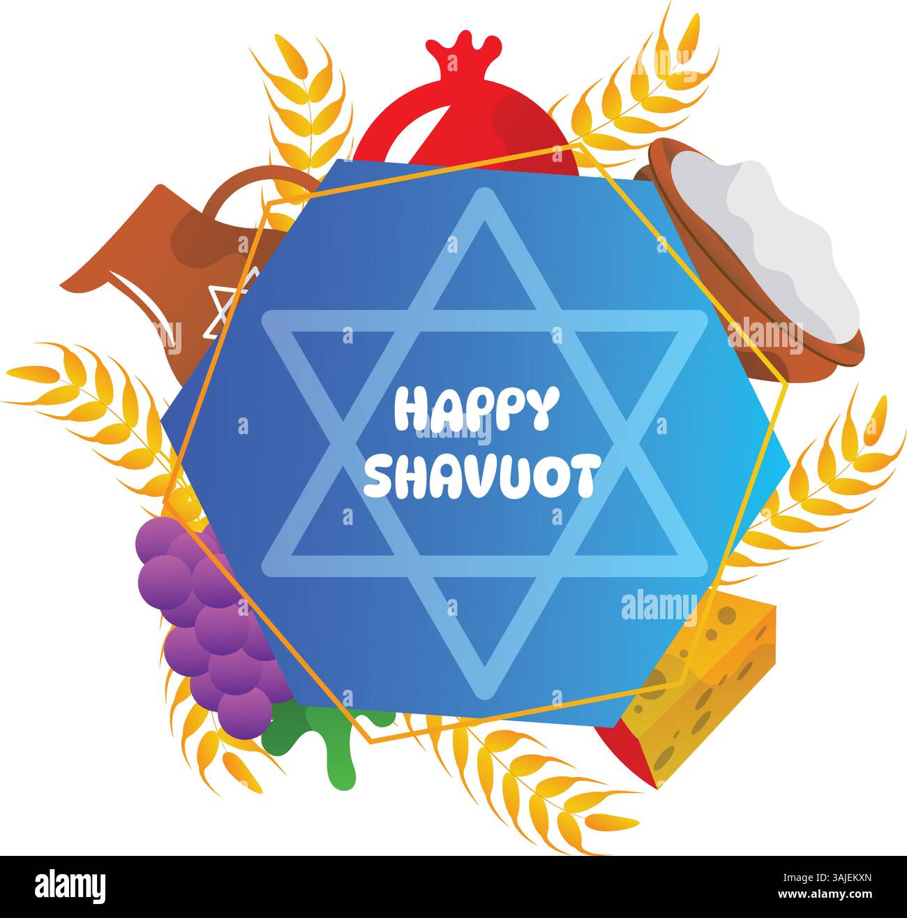 Shavuot holiday celebration with traditional symbols cartoon ...