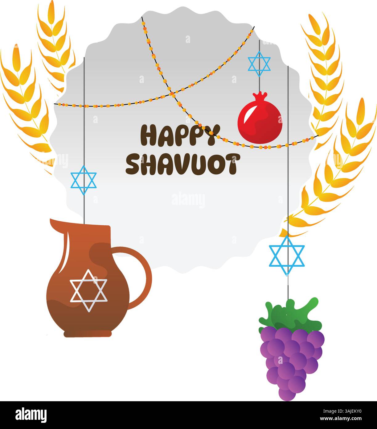 Shavuot holiday celebration with traditional symbols cartoon ...