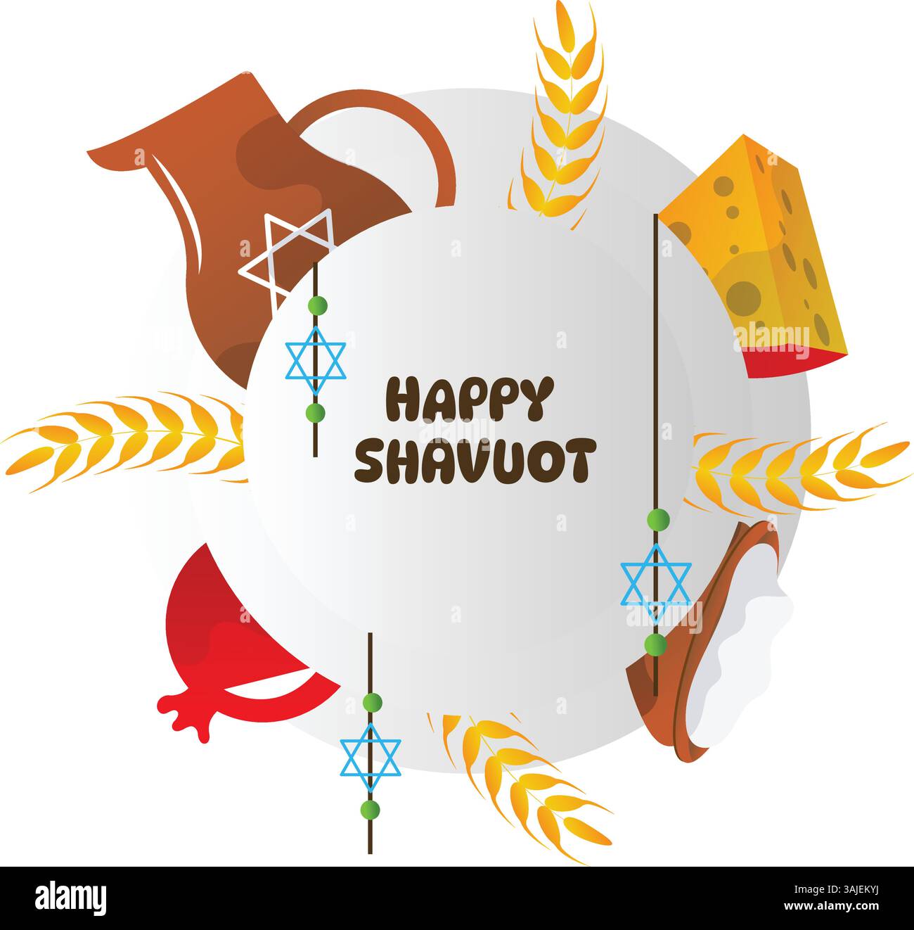 Shavuot holiday celebration with traditional symbols cartoon ...