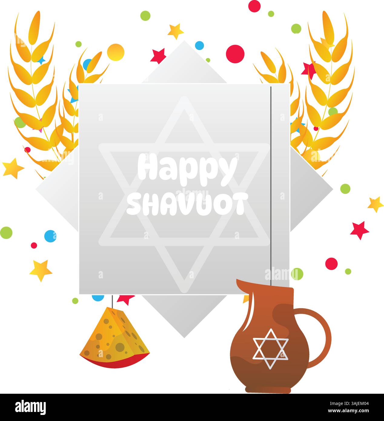 Shavuot holiday celebration with traditional symbols cartoon ...