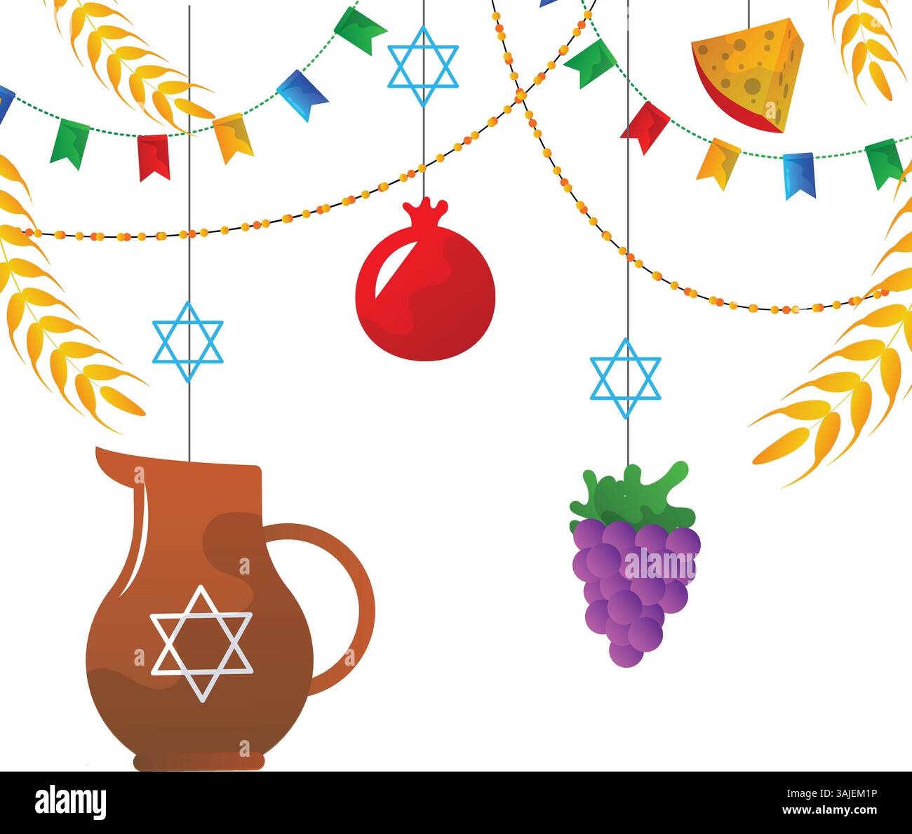 Shavuot holiday celebration with traditional symbols cartoon ...
