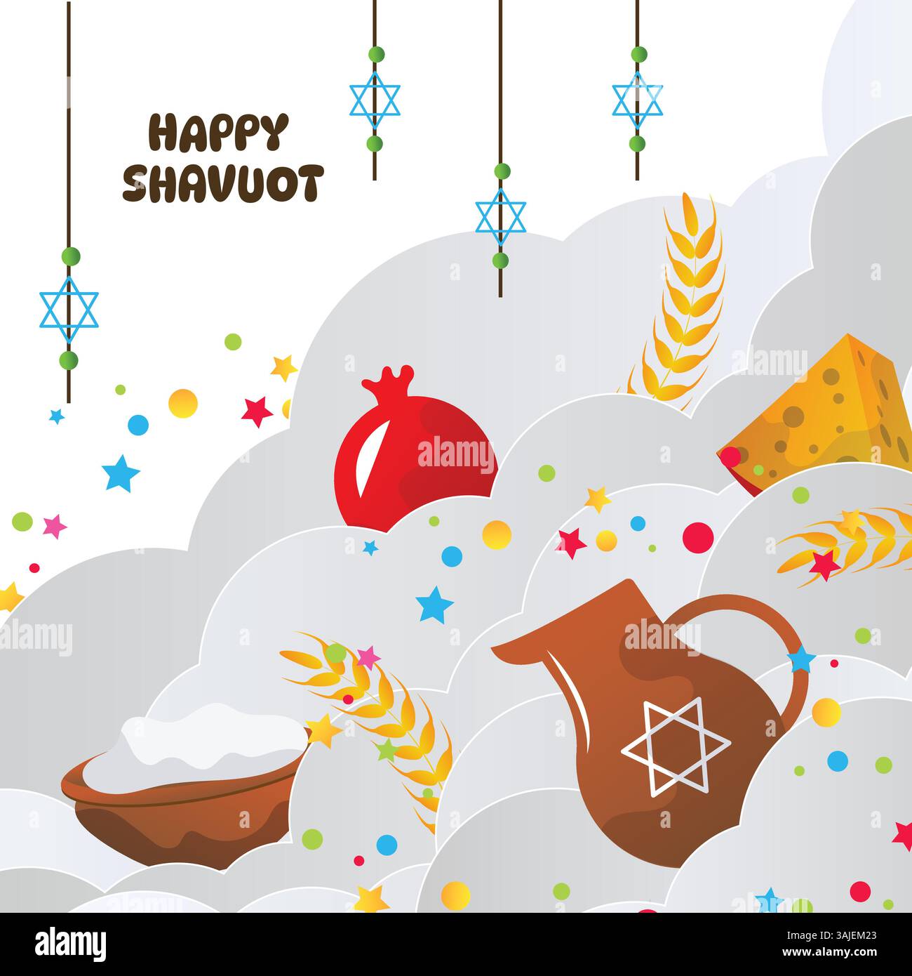 Shavuot holiday celebration with traditional symbols cartoon ...