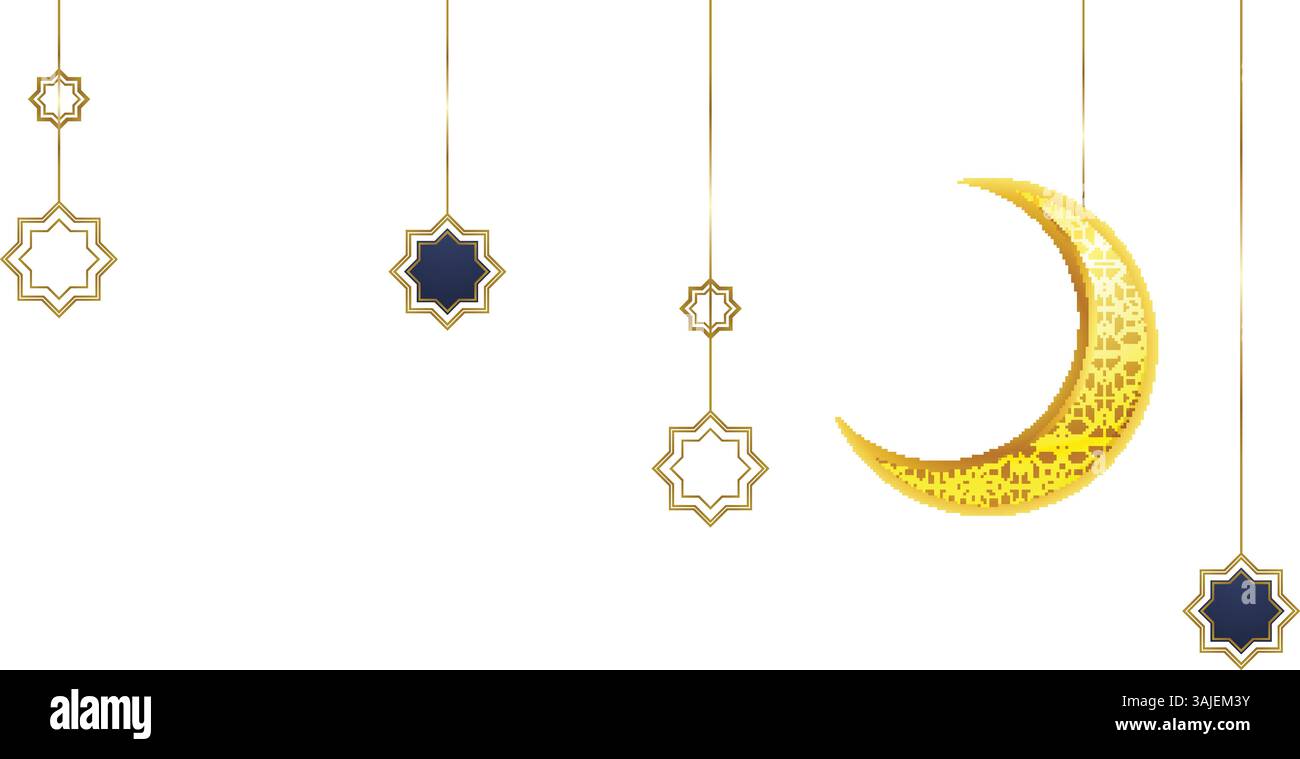 Decorative border garland with Muslim crescent and ornaments on the ...