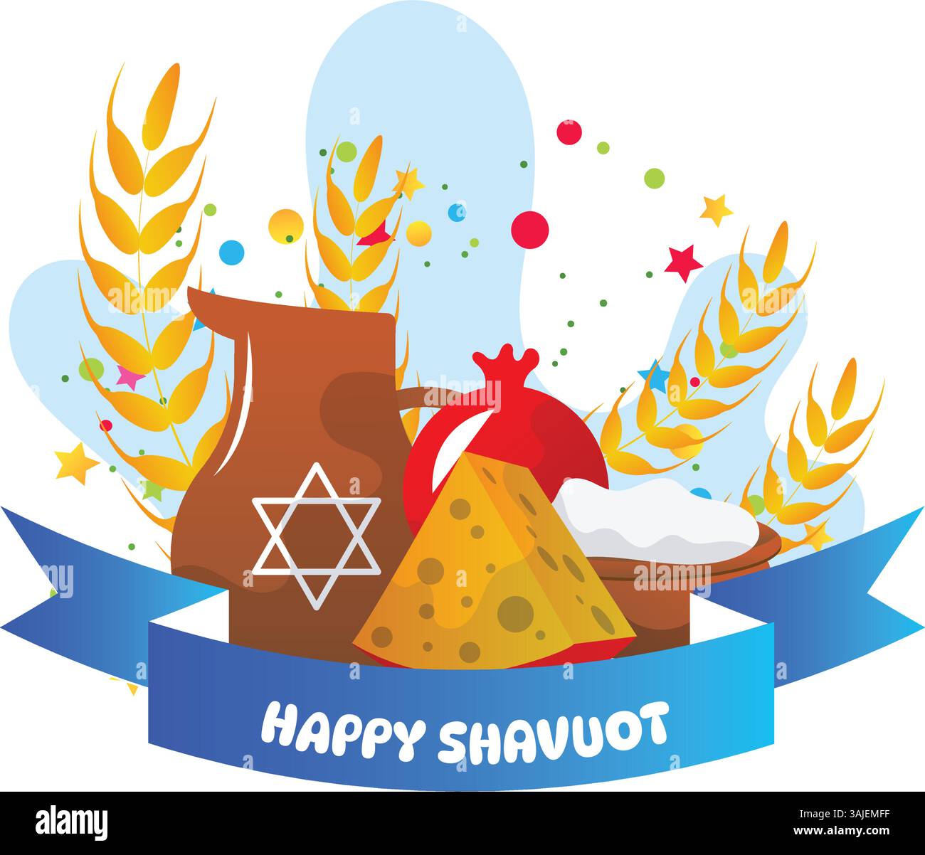 Shavuot holiday celebration with traditional symbols cartoon ...