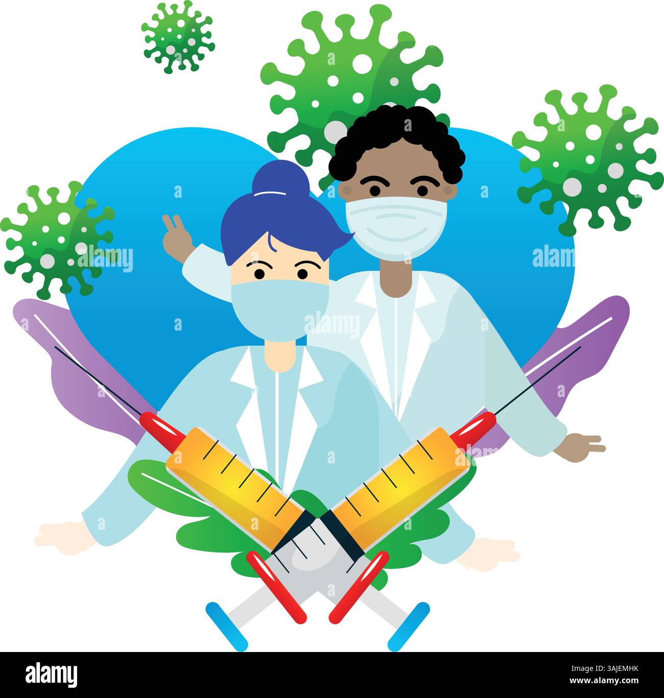 Immunization Campaign Concept. Flat Cartoon Vector Illustration Stock ...