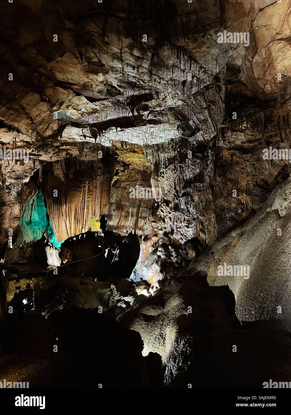 Beautiful natural stone formations illuminated in an atmospheric ...