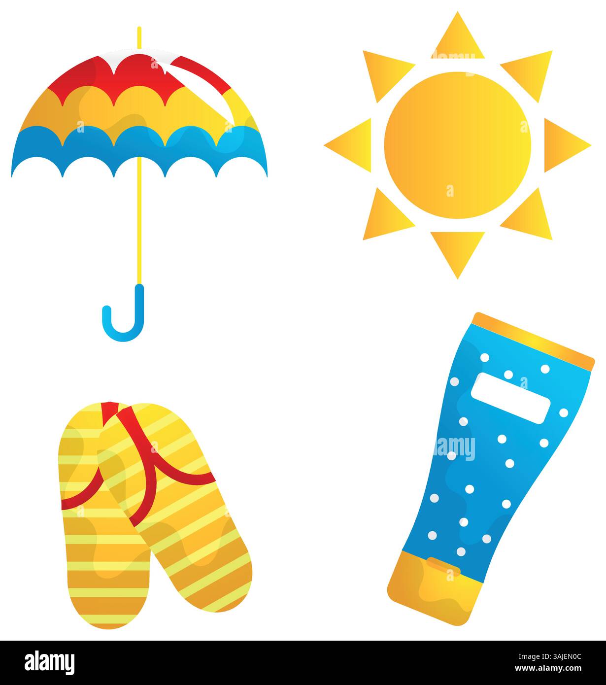 Summer icons, vector cartoon set on the white background Stock Vector ...