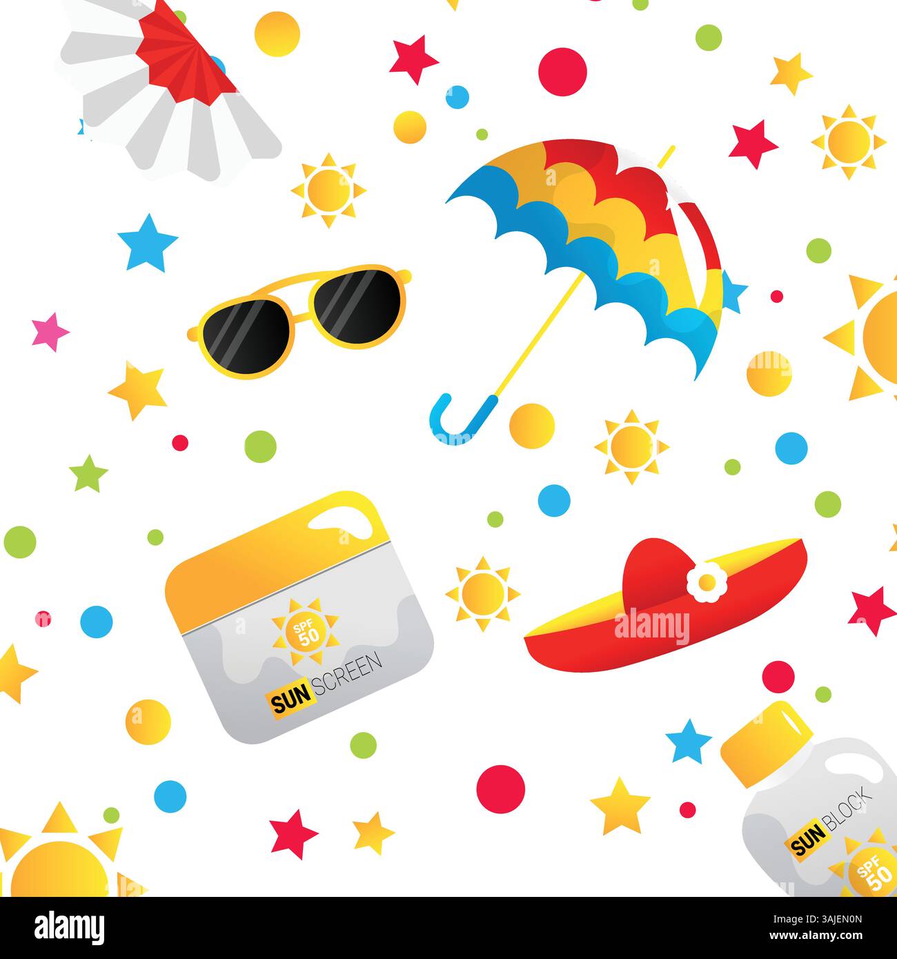 Sun protection vector cartoon background, summer season Stock Vector ...