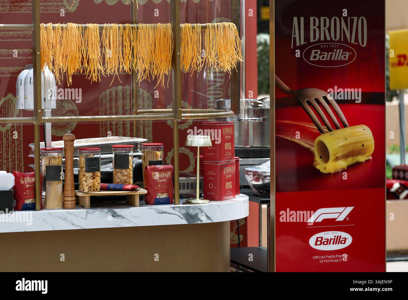 SAKHIR, BAHRAIN - APRIL 11: A general view of the Barilla stand in the ...