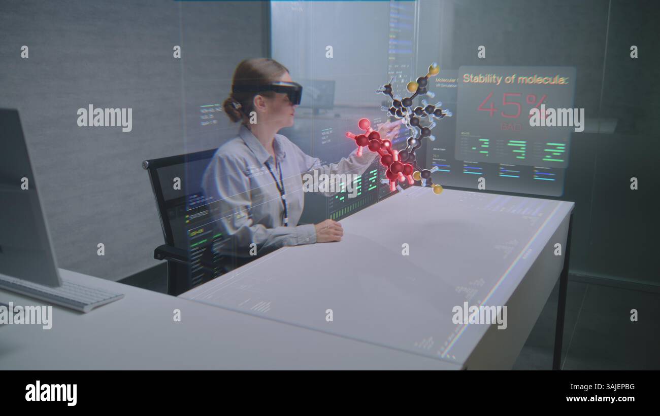 Female Professional Uses Augmented Reality Headset to Visualize 3D ...