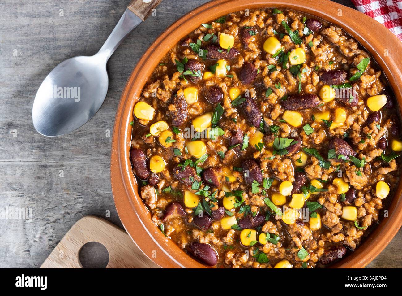Traditional Mexican Chili con carne. Minced meat and vegetables stew in ...
