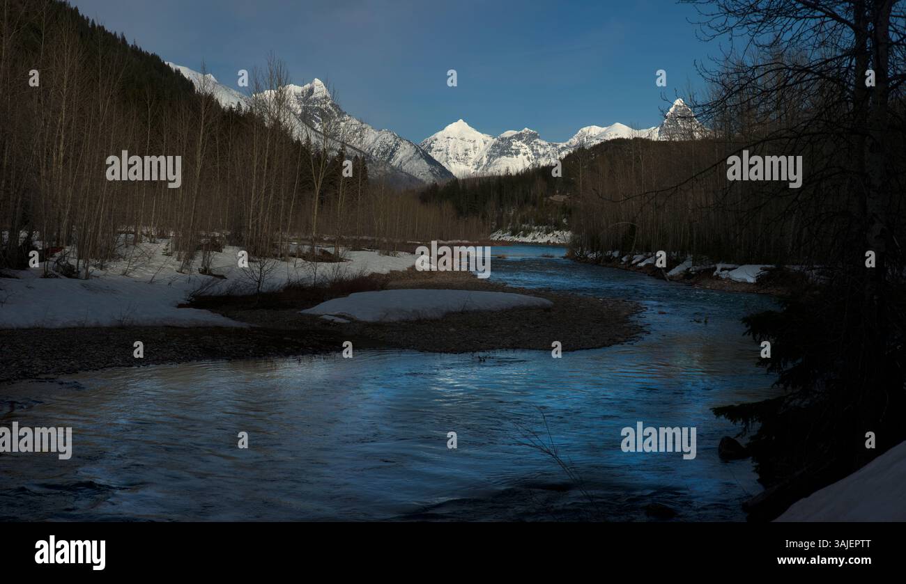Winter thaw on Middle Fork Flathead River at Glacier National Park ...