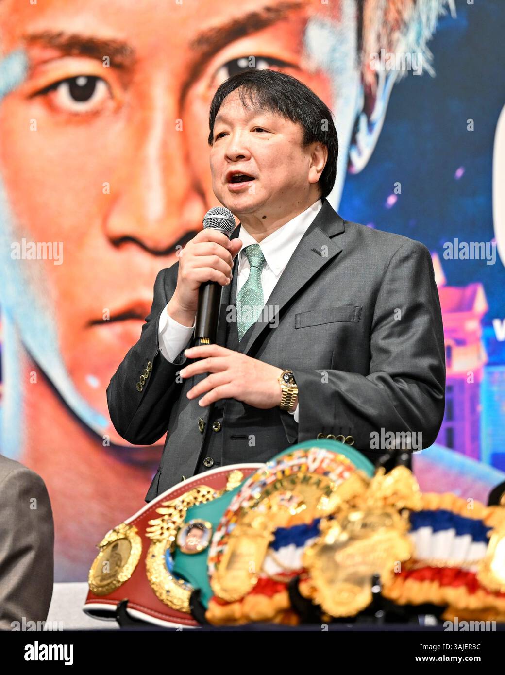 Ohhashi Boxing Gym chairman Hideyuki Ohashi attends a press conference ...