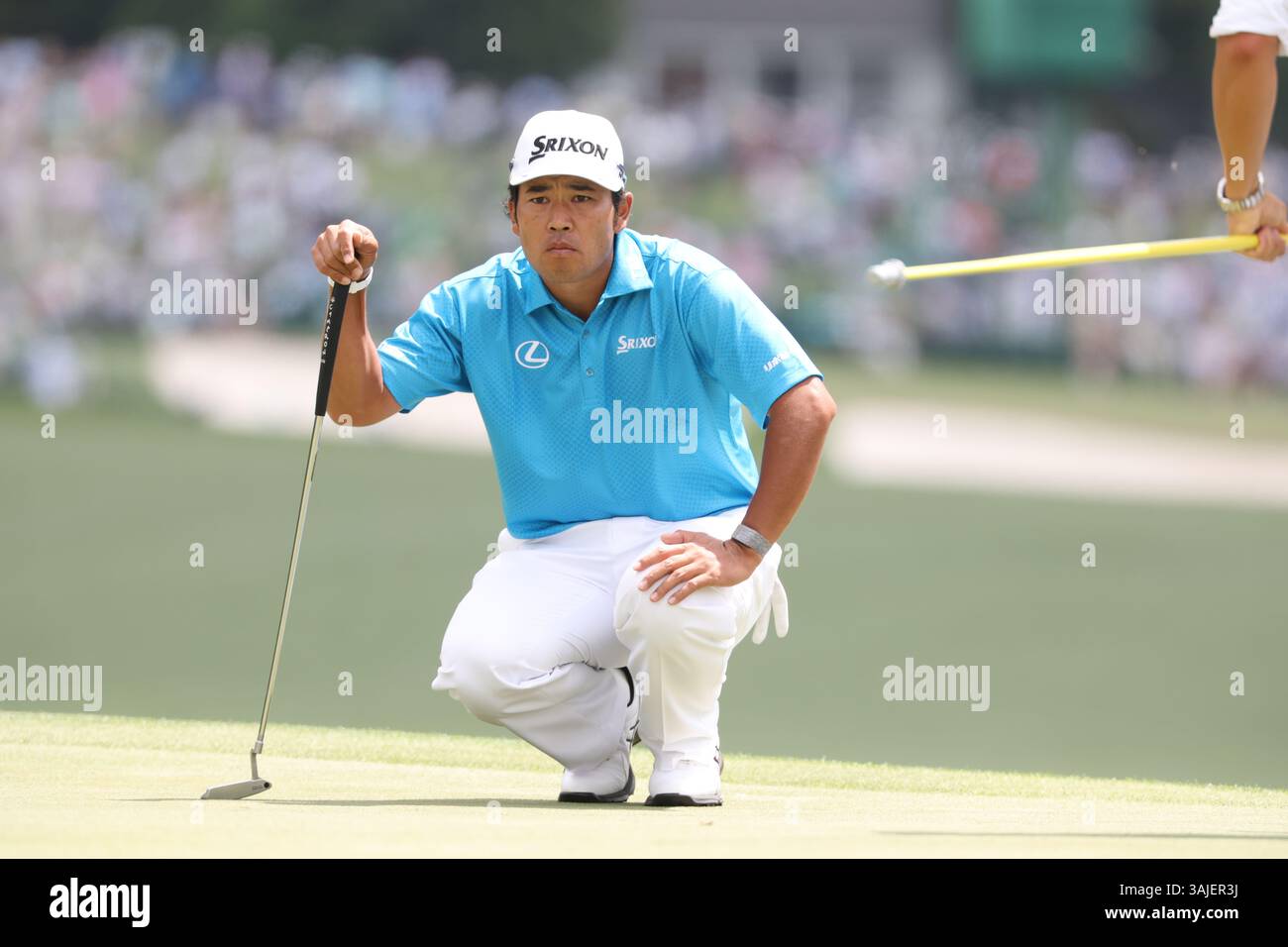 Japan's Hideki Matsuyama during the day 1 of the 2025 Masters golf tournament at the Augusta ...