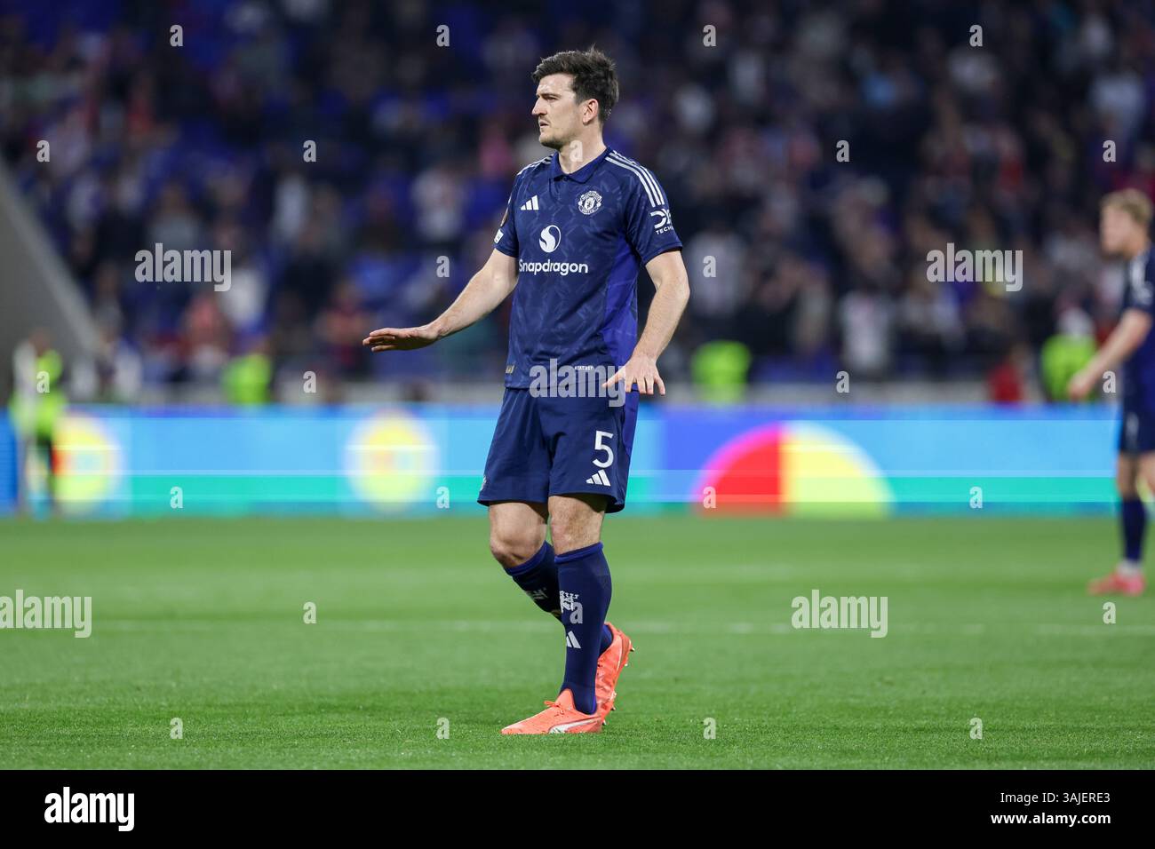 Lyon, France. 10th Apr, 2025. Manchester United defender Harry Maguire ...