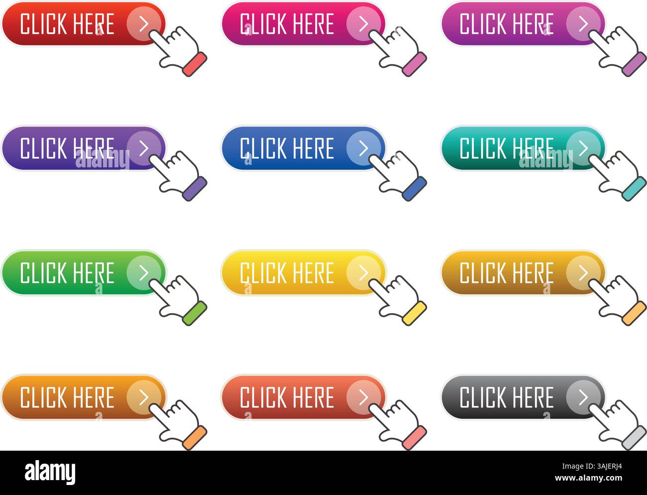 Click here banner icon set collection in flat style. Ecommerce vector ...