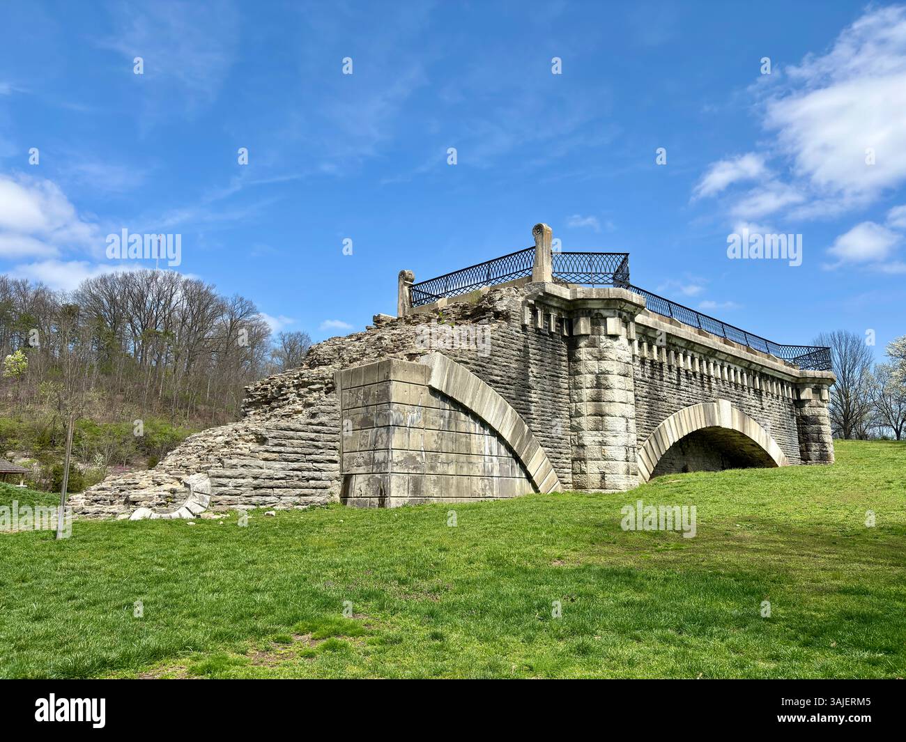 Ruins of historic stone arch bridge in Eden Park, Cincinnati Stock ...