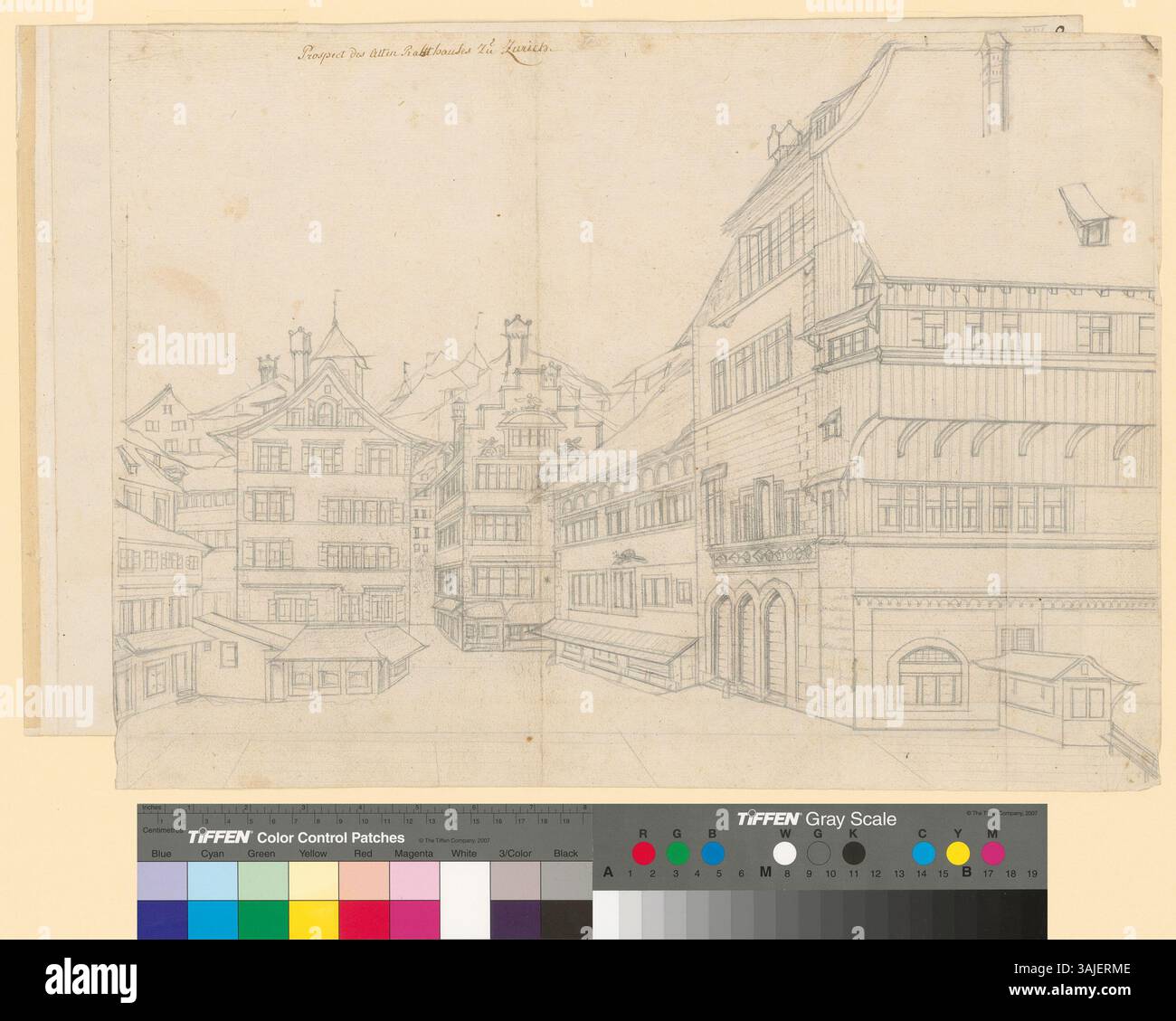 This graphite drawing, attributed to Conrad Meyer, depicts the Old Town ...