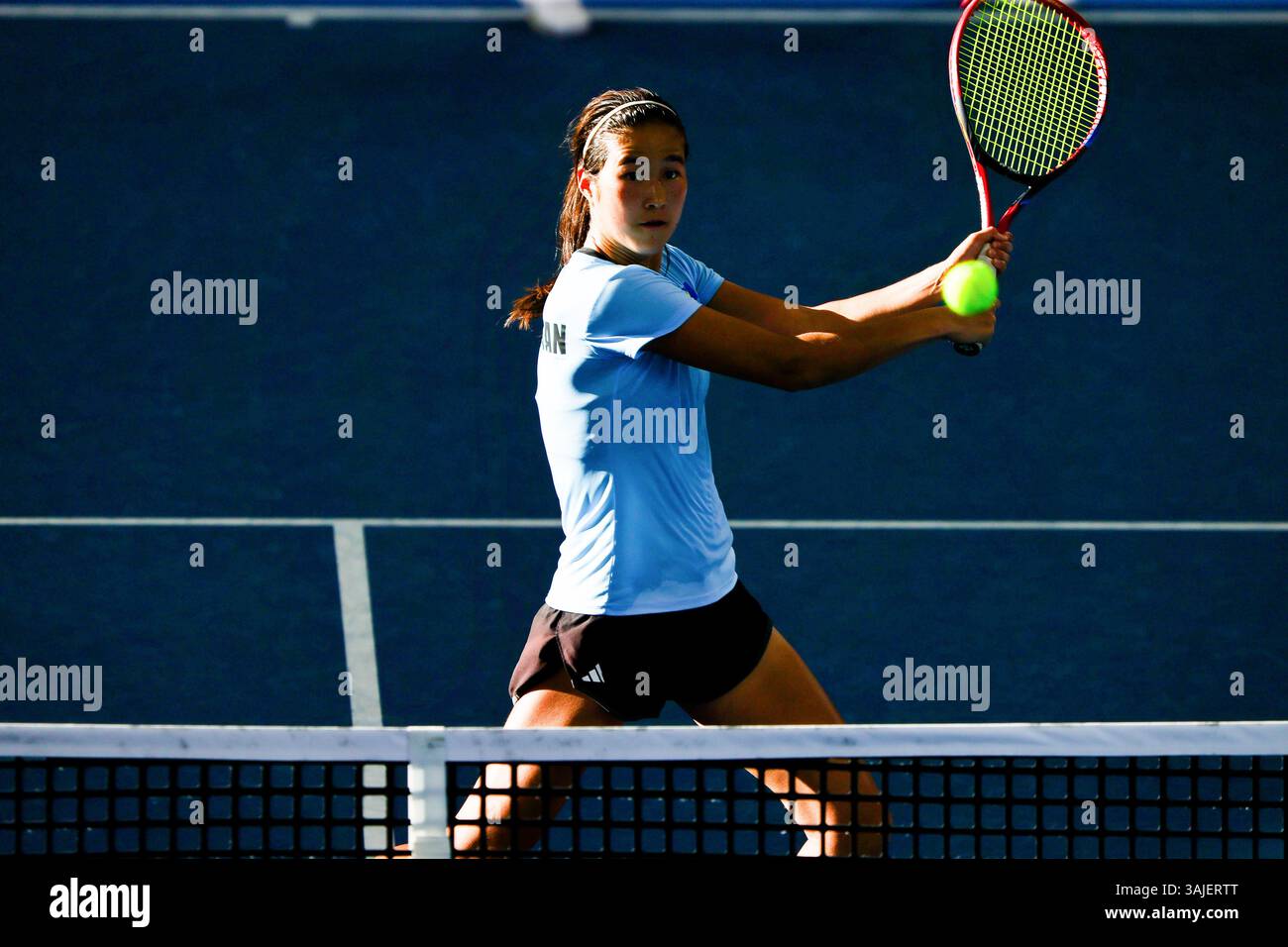 Kazakhstan Doubles team player Zhibek Kulambayeva seen in action during the Billie Jean King Cup ...