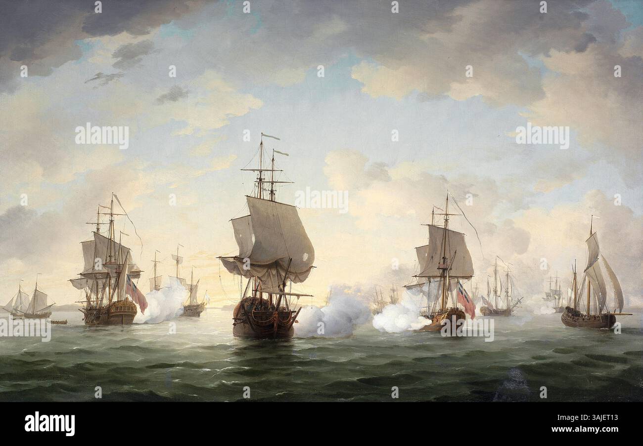 This oil painting by Charles Brooking depicts the English privateer ...