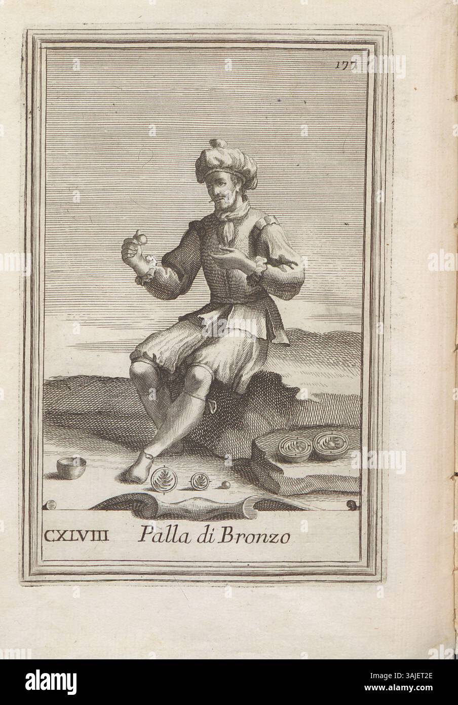 The engraving depicts an ancient bronze ball, part of a mechanical ...